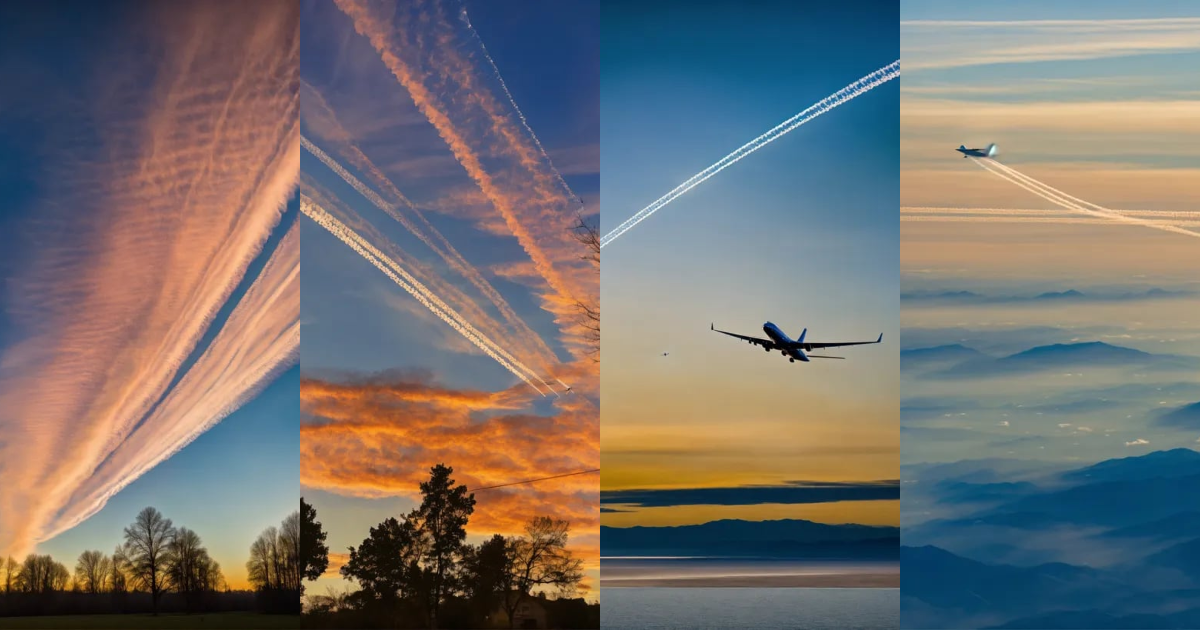 Lexica - A long chemtrail trailing an airplane in a blue sky