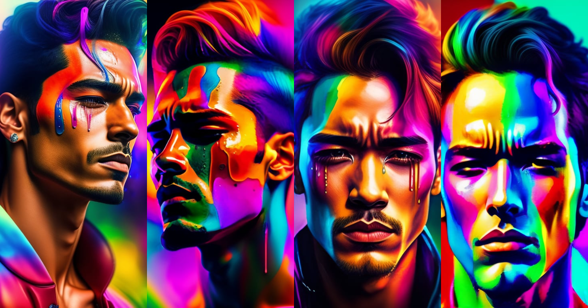 Lexica - Handsome man crying colorful tears
