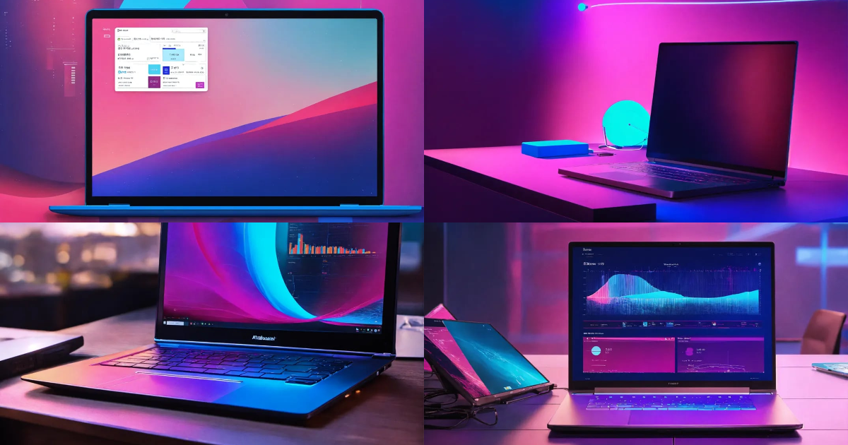 Lexica - Laptop to the right side with data on it using blue, magenta ...