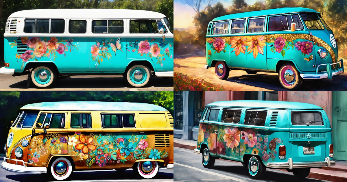 Lexica - Concept art of hyper realistic turquoise Volkswagen bus, paint ...