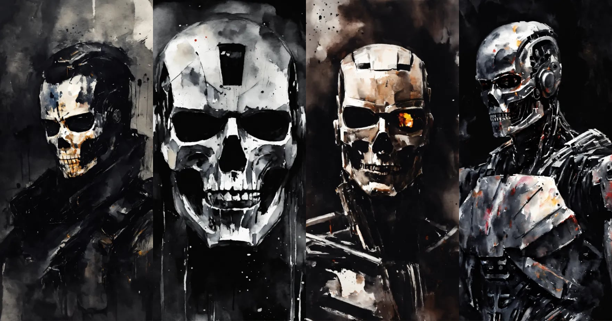 Lexica - Human terminator with human mask super rough abstract aquarell ...