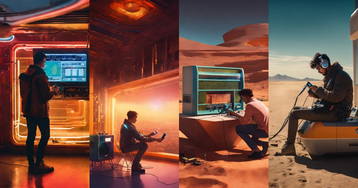 Lexica - A person tuning a radio in a futuristic place