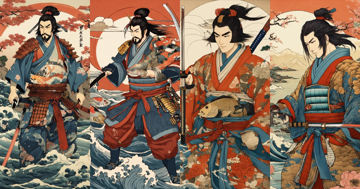 Lexica - There is a samurai with a fish and a sword on a white ...