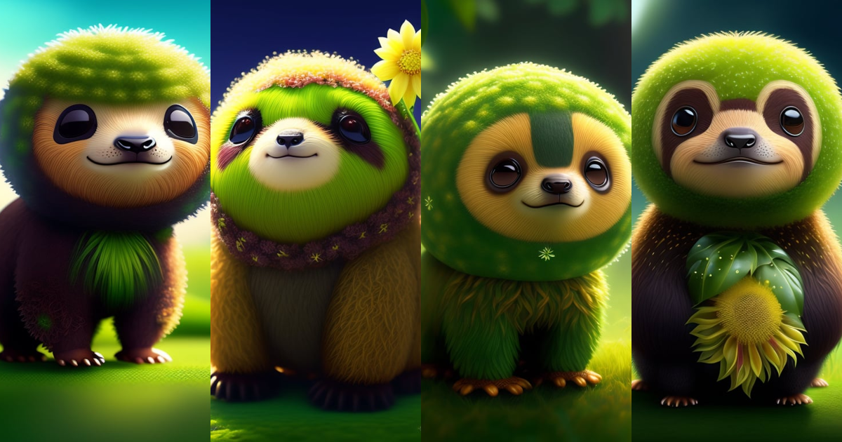 Lexica - An adorable grass type sloth with large, dazzling eyes and a ...