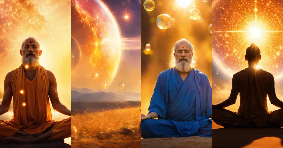 Lexica - Warm golden light and bubble surrounding a meditating ...