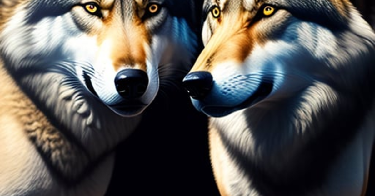 Lexica - Two wolves, one black and the other white, facing each other ...