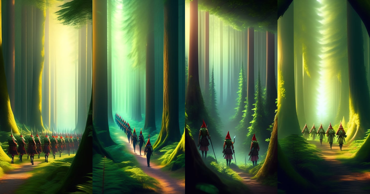 Lexica - An army of Elves marching through a forest with giant trees ...