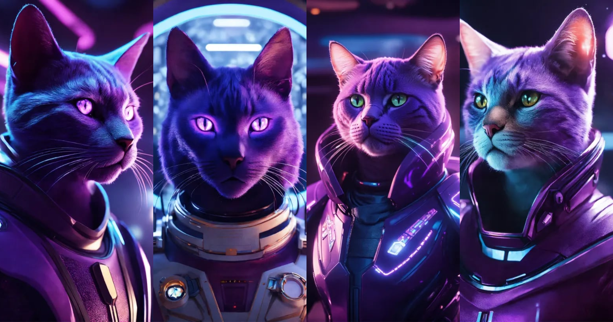 Lexica - Zoom out from a sophisticated purple cat faced humanoid ...