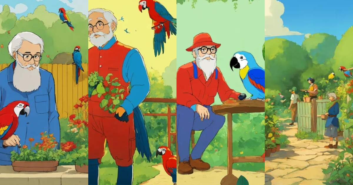 Lexica - Garden with parrots and a gardener, style of Hayao Miyazaki ...