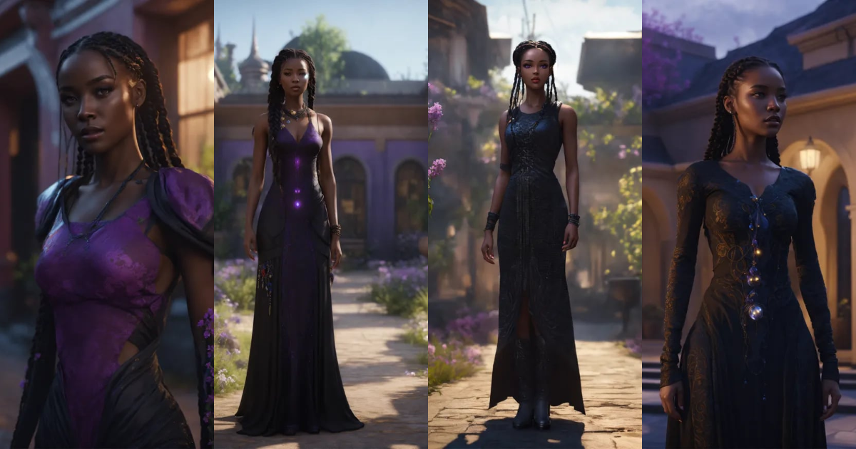 Lexica - Alien female, 30 years old with purple eyes, dark skin, wide ...