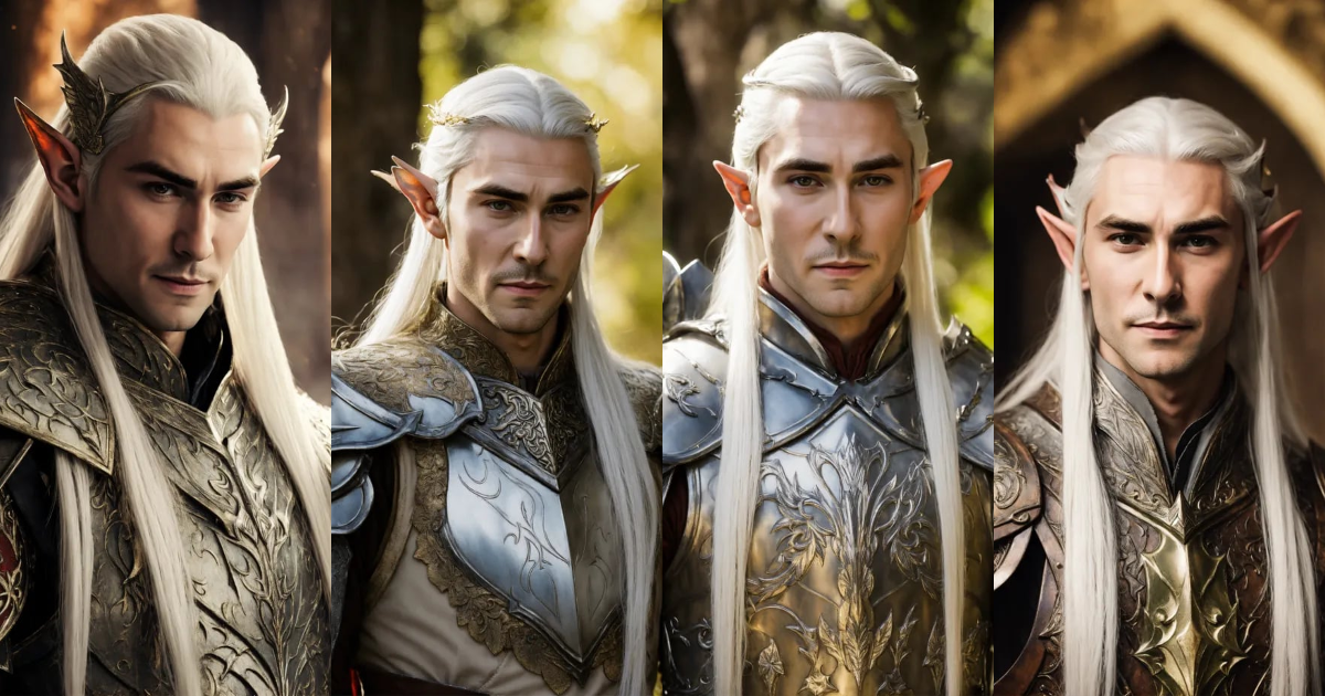 Lexica - Thranduil, elf male, smirk, white hair, armor