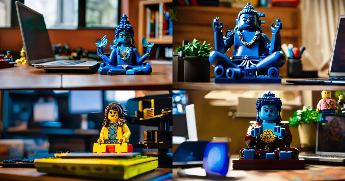 Lexica - A Lego Shiva statue on an office table. Shiva is meditating in ...
