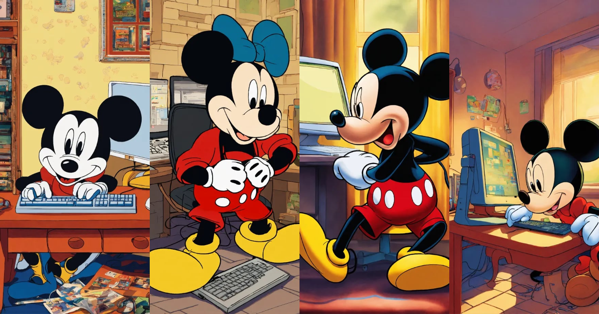 Lexica - Mickey mouse sitting at the computer
