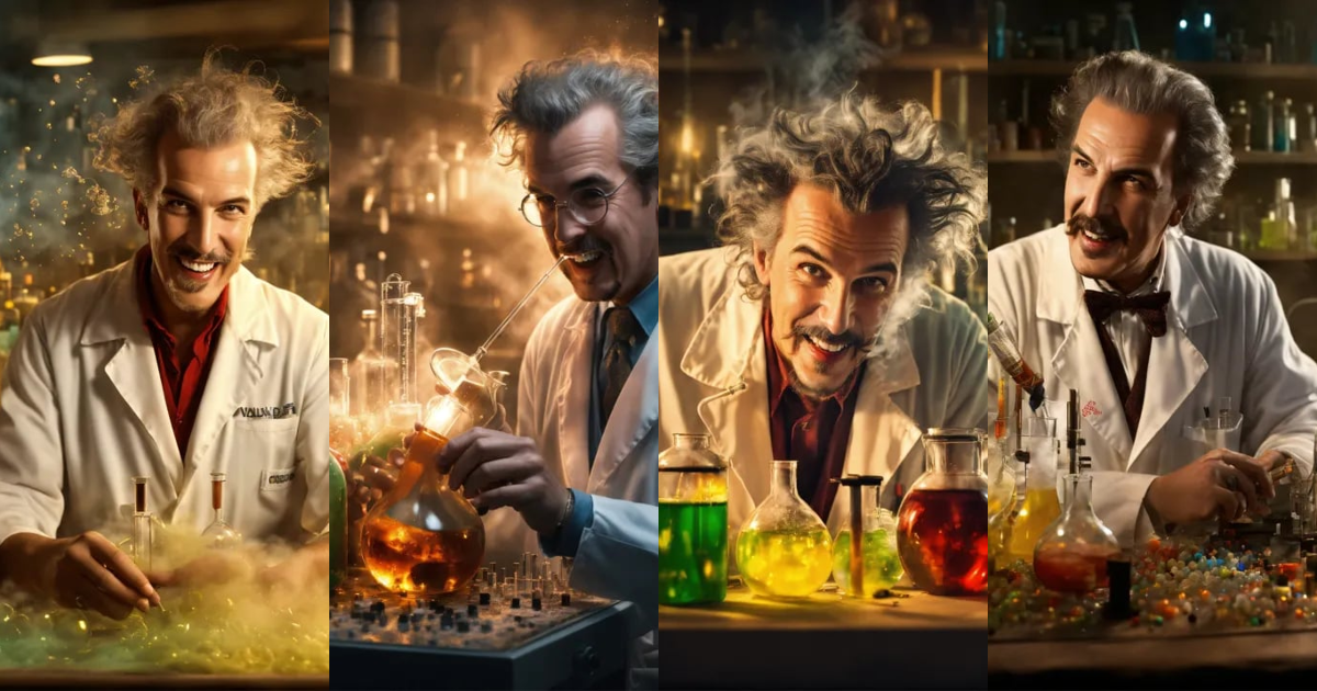 Lexica - A stunning picture of a mad scientist mixing chemicals in his ...