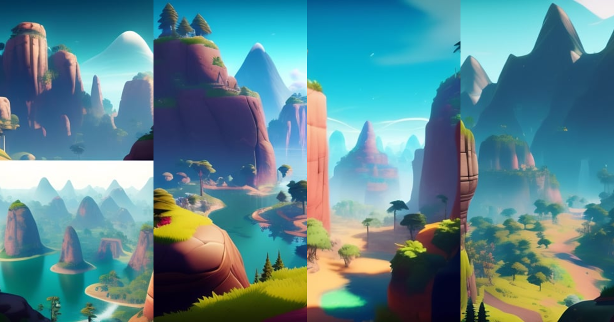 Lexica - Environment, Fortnite and overwatch style , rocks mountains ...