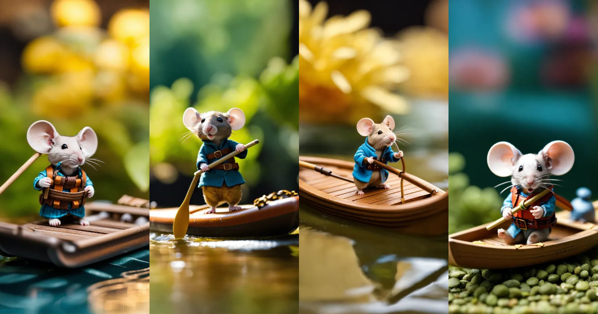 Lexica - Tabletop Miniature, mouse paddling a raft, best quality ...