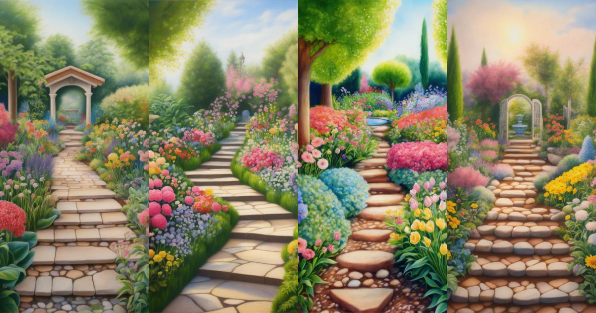 Lexica - Realistic colored pencil drawing of a beautiful garden with ...