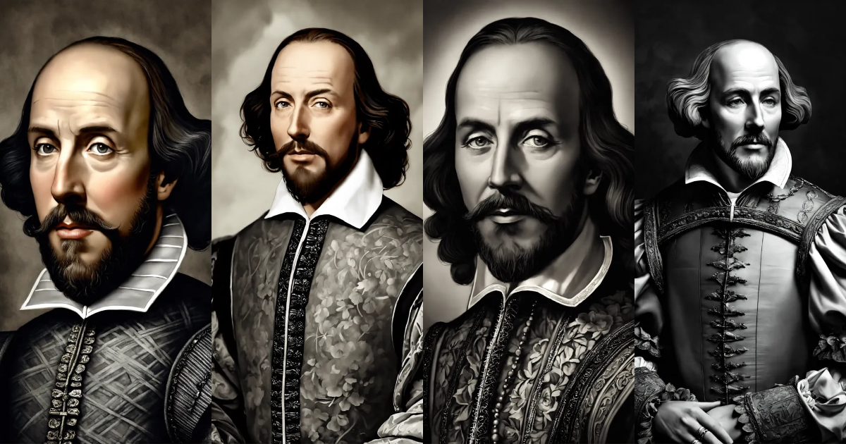 Lexica - Greyscale Tragedy Portrait of William Shakespeare in photo ...