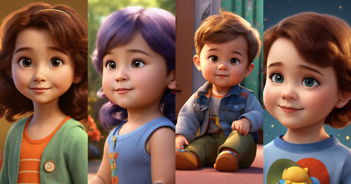 Lexica - A beautiful young 3 years old , plays, realistic, 3D, cartoon ...