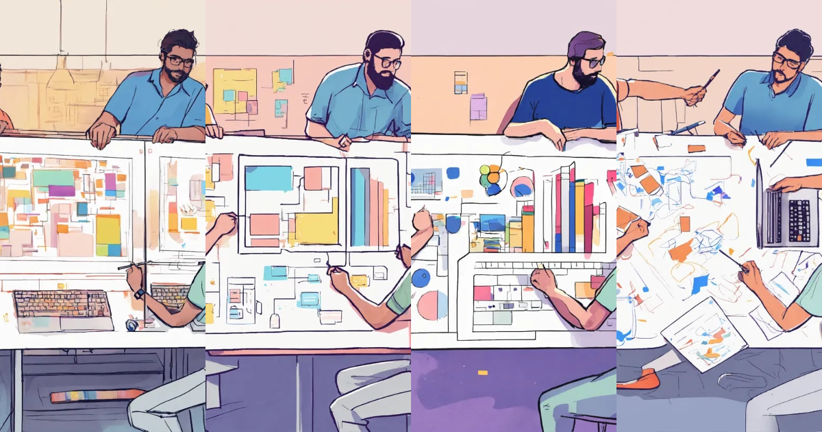 Lexica - Very simple drawing of two developers collaborating with a ...