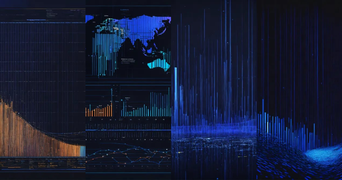 Lexica - Graphic design with data, on a black background, ultramarine color