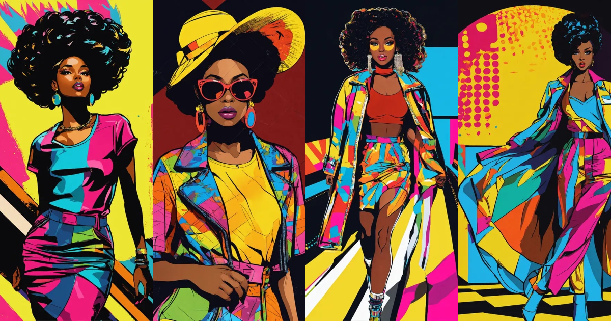 Lexica - Pop Art Runway Black Woman in high-fashion pop art outfit ...