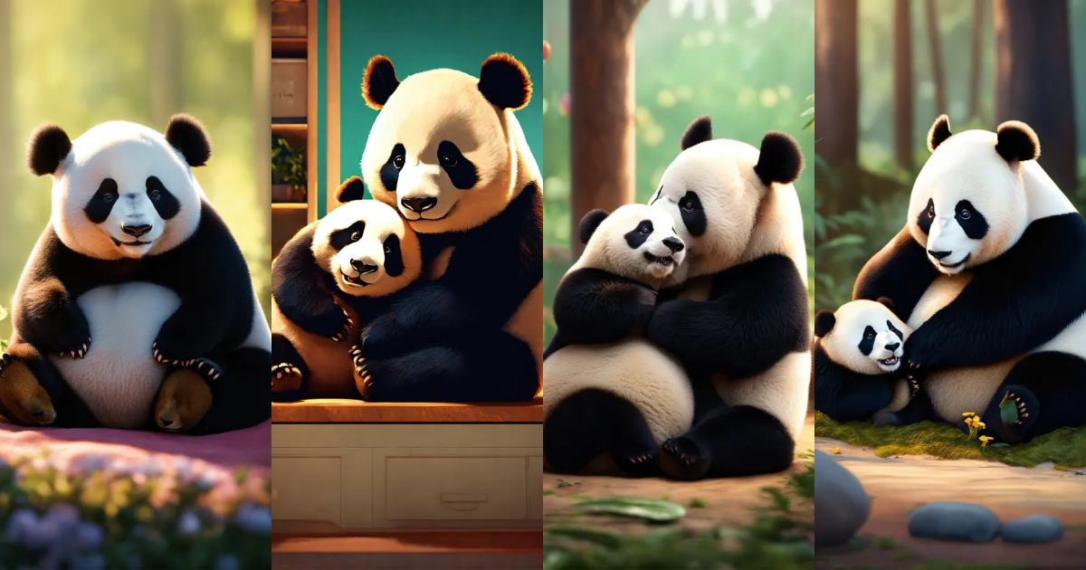 Lexica - Happy pandas cuddling, cute critters, by oliver jeffers ...