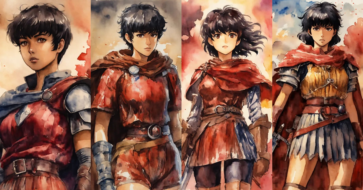 Lexica - Full body Watercolor art of Casca from Berserk, brown skin ...