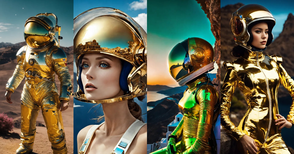 Lexica - Photography on Santorin planet, 60'S gorgeous sexy astronaut ...