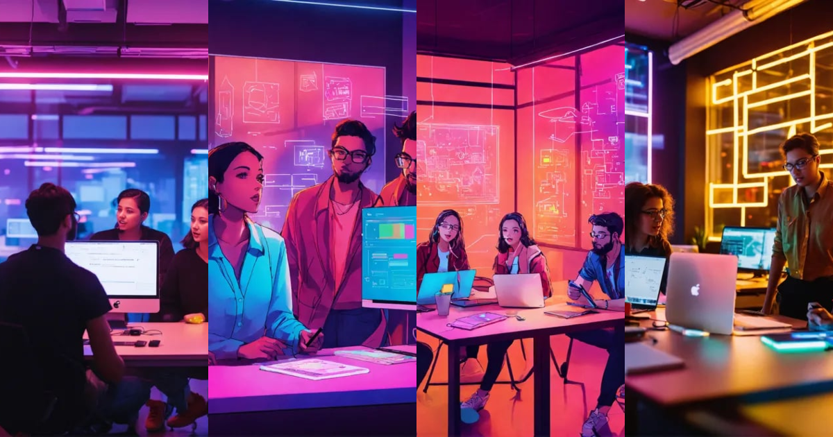 Lexica - Team of software engineers (with woman too) talking about how ...