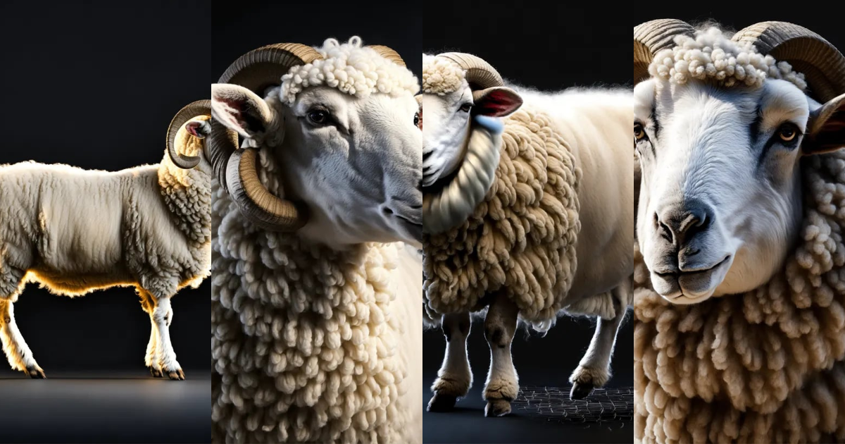 Lexica - White merino sheep profile side on full body black background ...