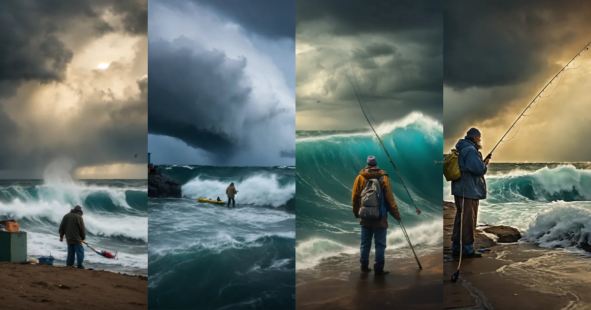 Lexica - A homeless man, fishing in the middle of a sea, in the area ...