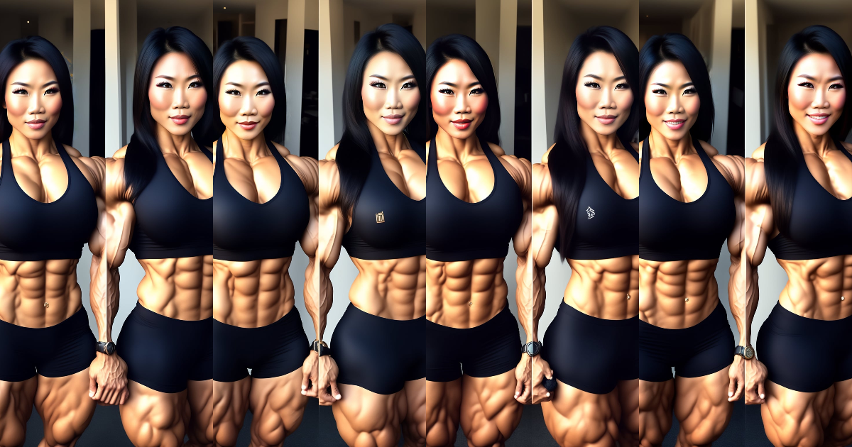 Lexica - Extremely muscular cute Asian woman bodybuilder