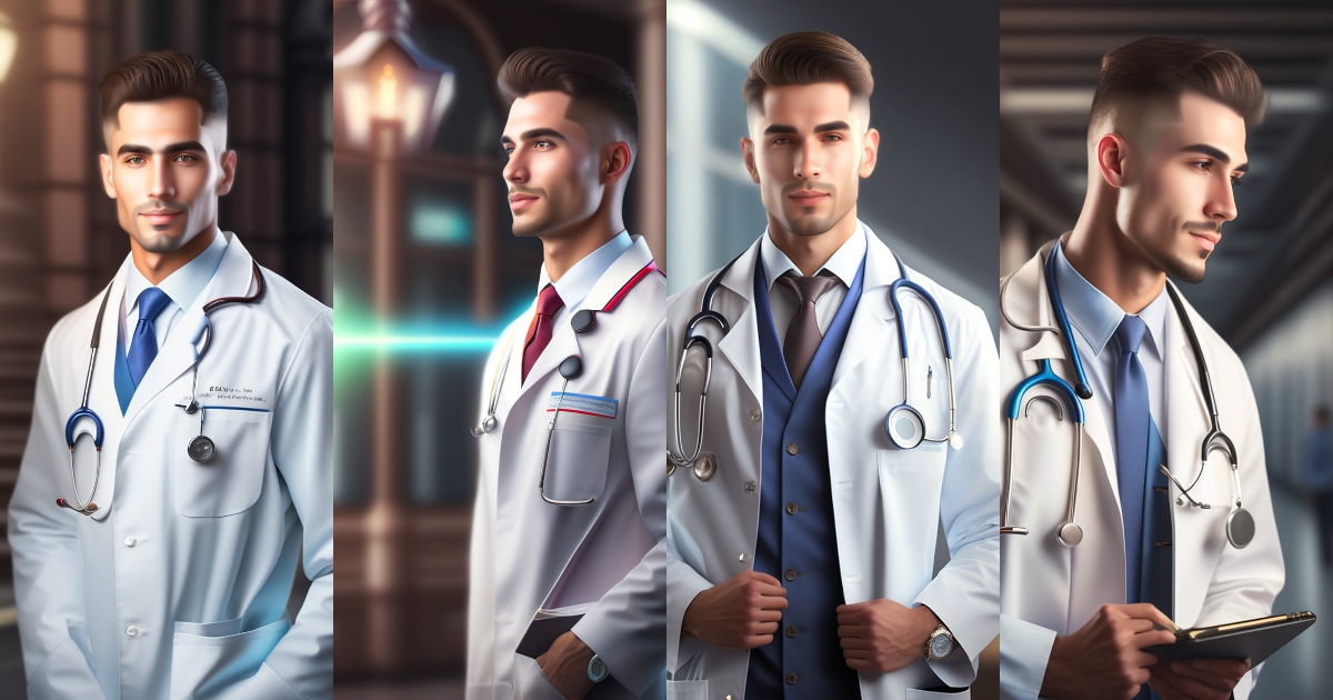 Lexica - Photo of a male doctor realistic wearing a doctor coat sharp ...