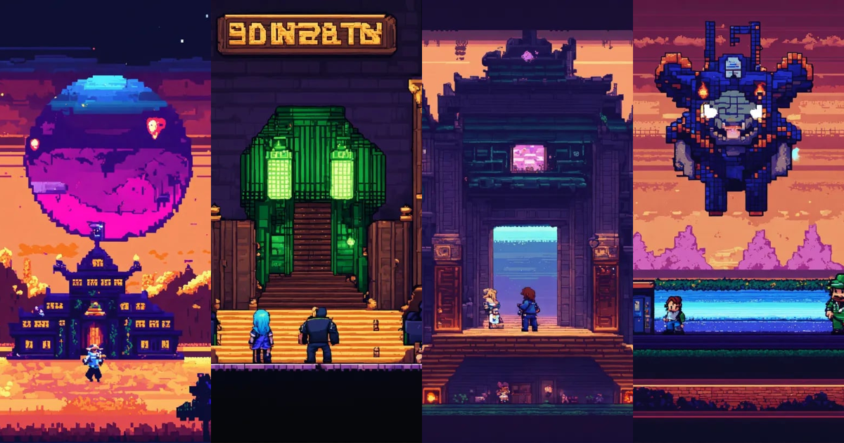 Lexica - 8-bit pixel art of a 2d gameplay night time with a final boss ...