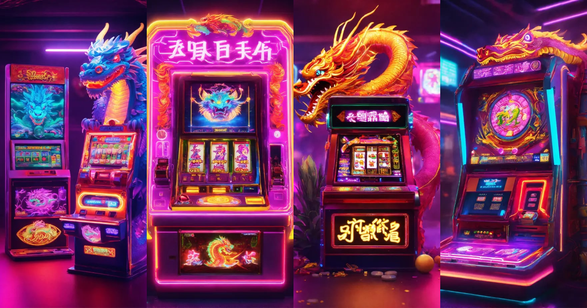 Lexica - 3D dragon dance slot machine neon-filled with lavender ...