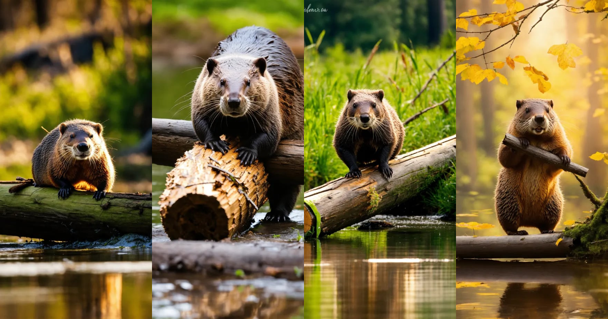 Lexica - A beaver carrying a long log