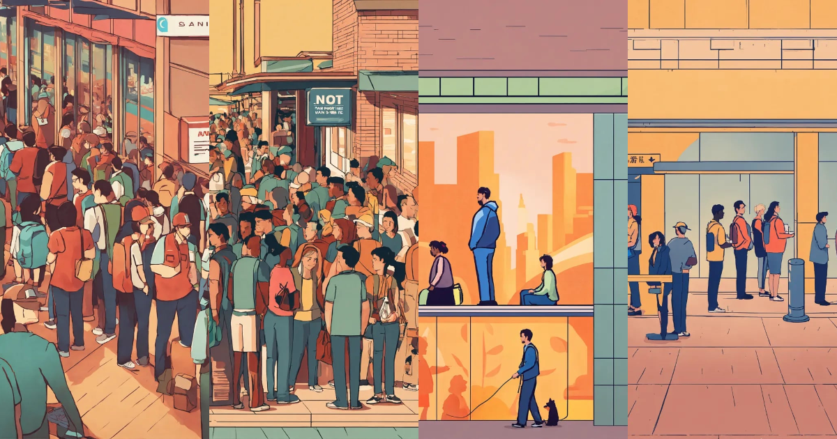 Lexica - People waiting in line to pay, graphic, simple, single file ...