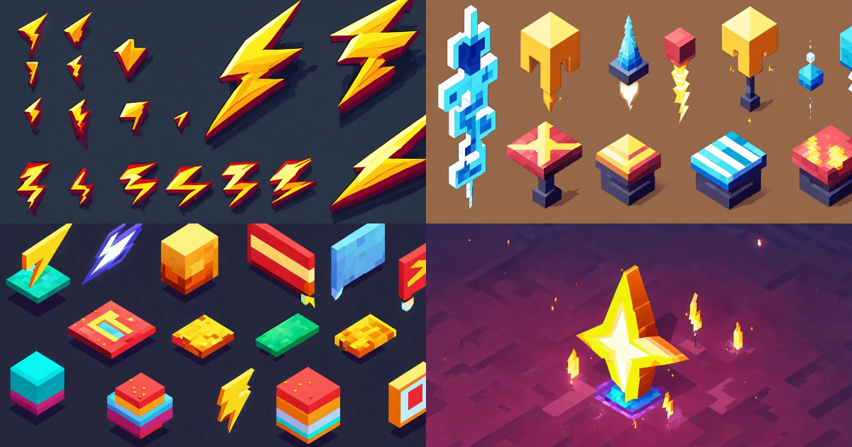Lexica - Simple clean pixel perfect 2d isometric sprites of a lightning ...