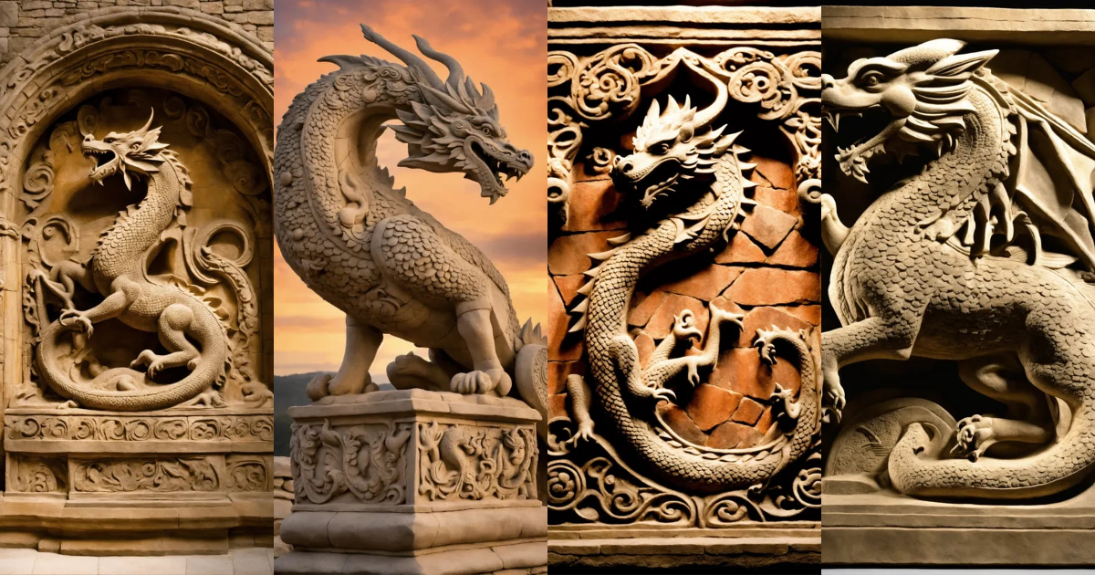 Lexica - Stone sculpture of a romanesque dragon