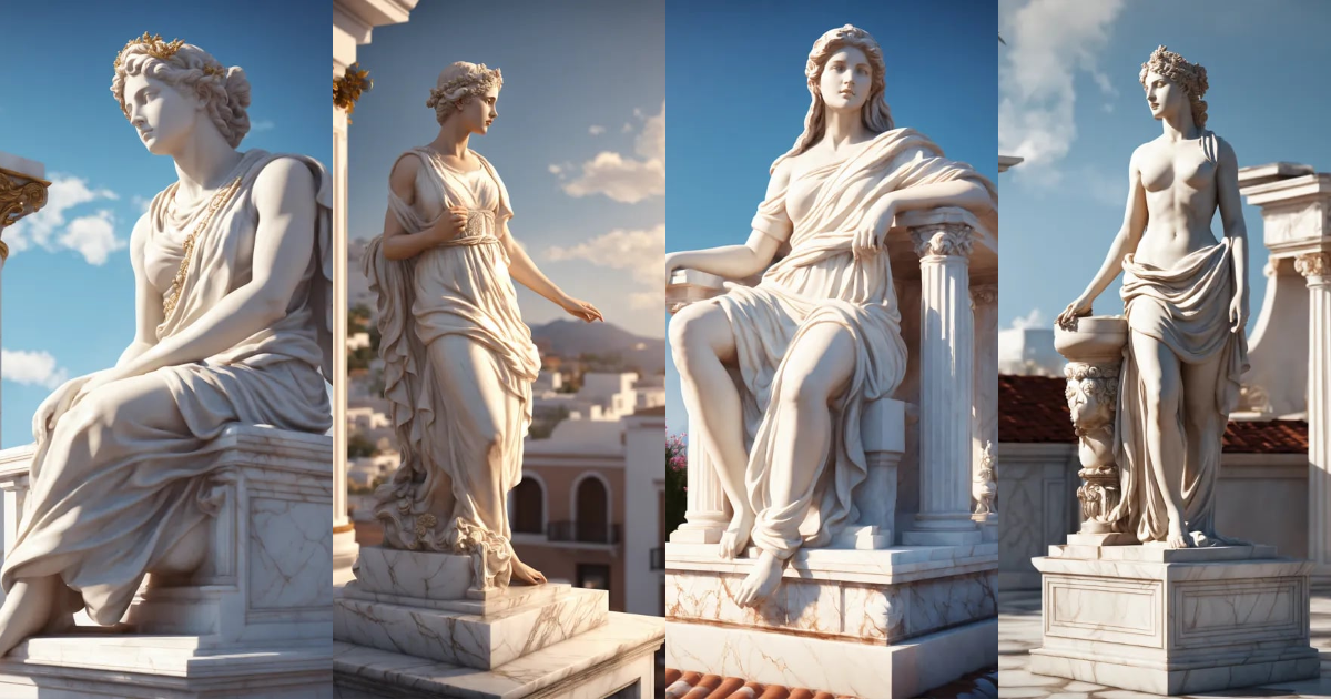 Lexica - Marble statue, latina, greek statue, rooftop, digital painting ...