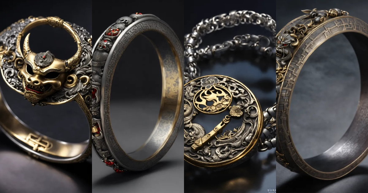 Lexica - Edo Period demon bracelet, Ford Hallam Style, Shibuichi, tsuba ...
