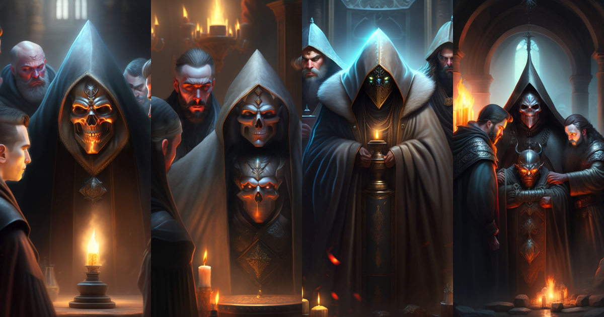 Lexica - A mob of Death cultists with a gray and dirty cloak worshiping ...