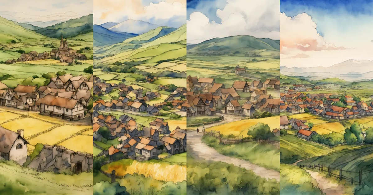Lexica - The town of Bree from LOTR in vagabond manga drawing art style ...