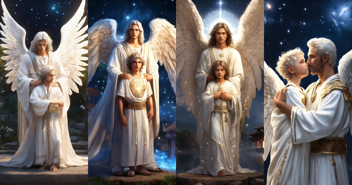 Lexica - 2 male guardian angels with detailed and luminous white angel wings. 1 male angel of 30 ...