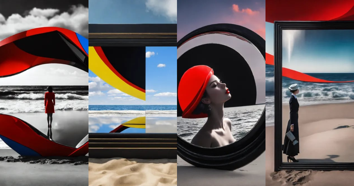 Lexica - Black and white and primary colors, 3d surreal seascape ...