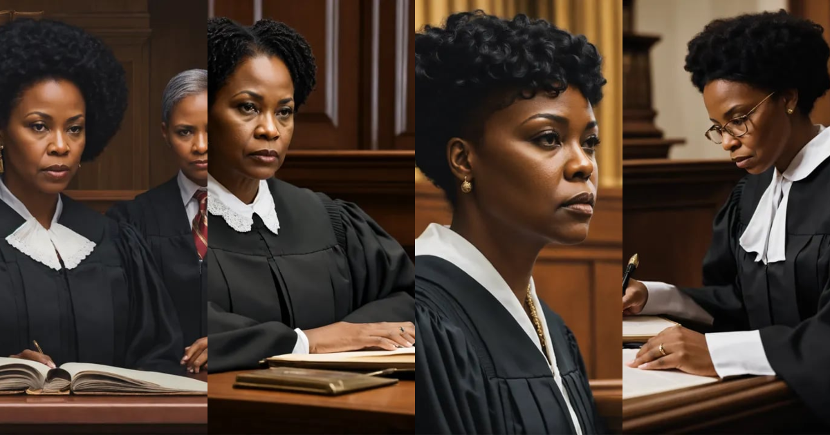 Lexica - A stern looking black female judge looking down on a gender ...
