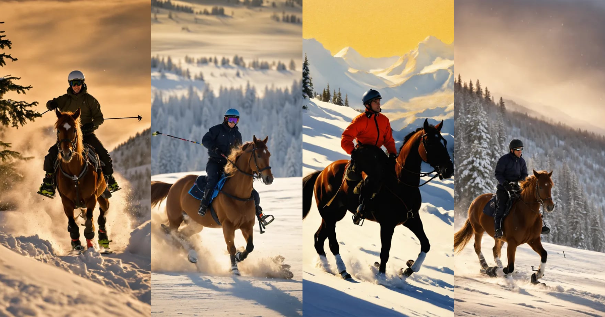 Lexica - An horse with an horseman, skiing in the snow