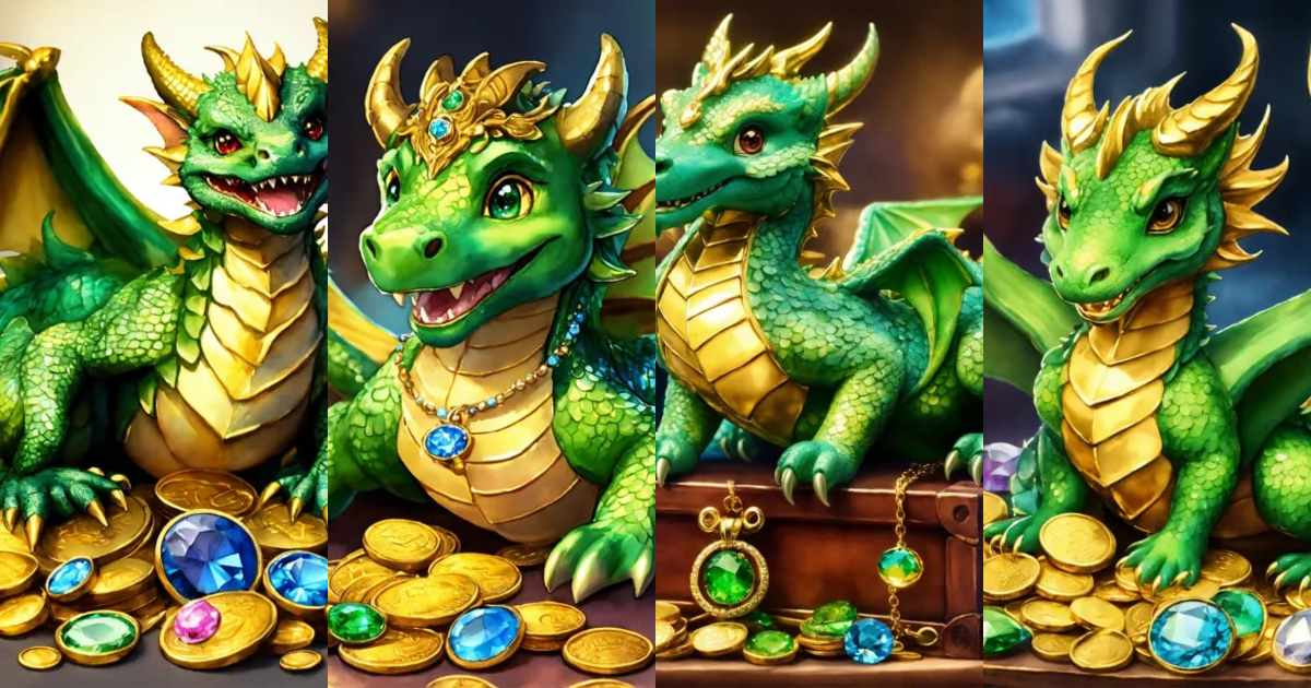 Lexica - Cute, adorable, pretty smiling green and gold dragon with ...