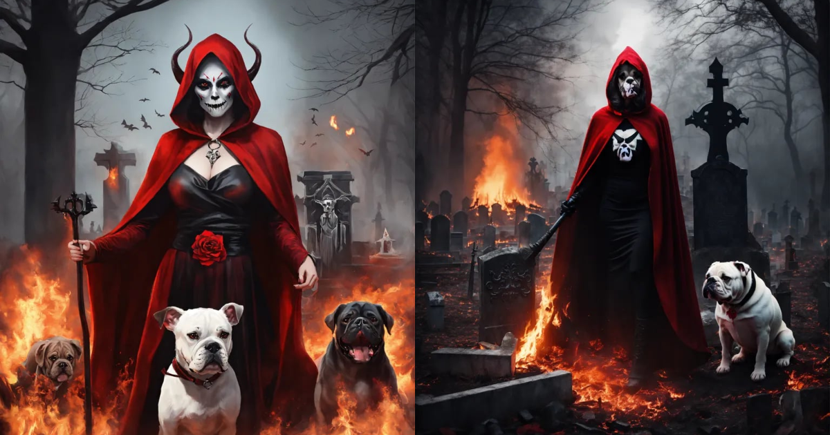 Lexica - Female devil dressed as grim reaper. She has devil horns on ...